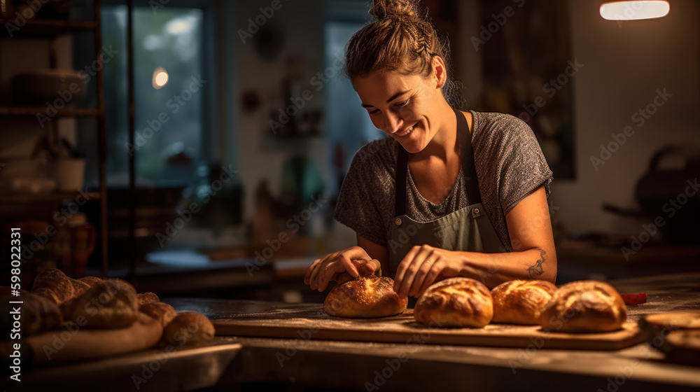 Attractive female baker, girl making a bread in bakery, generative ai ...