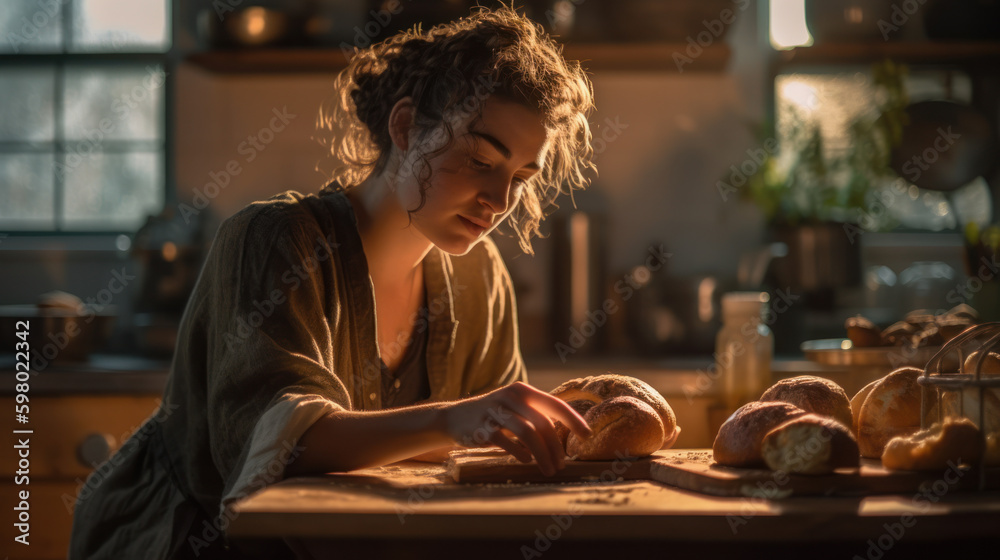 Attractive female baker, girl making a bread in bakery, generative ai ...