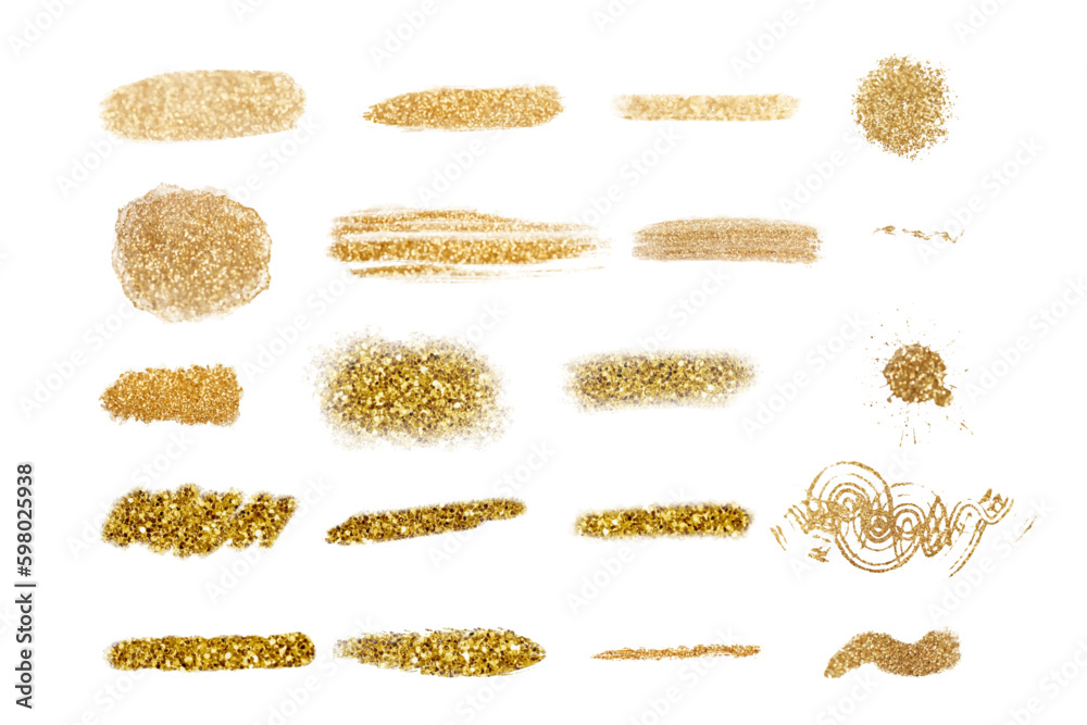 Collection of golden paint strokes to make a background for design. Set ...