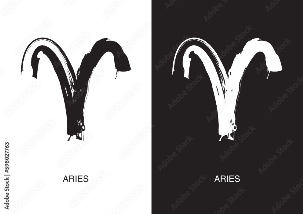 Aries is the symbol for zodiac signs. Black ink handwriting poster in ...