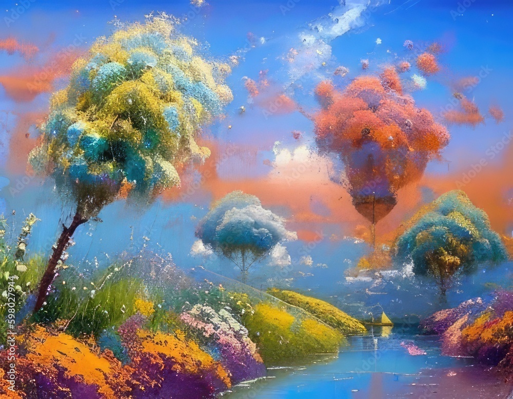 Pure abstract fantasy book cover landscape with floating mountain with ...