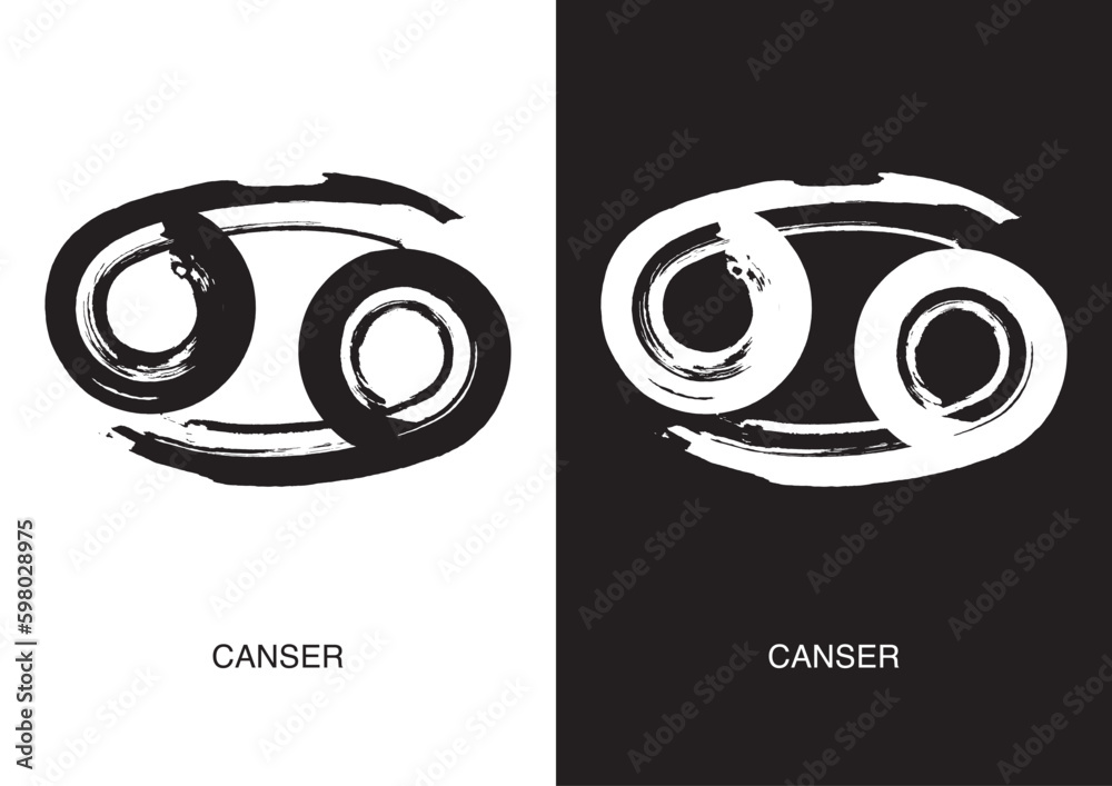 Canser is the symbol for zodiac signs. Black ink handwriting poster in ...