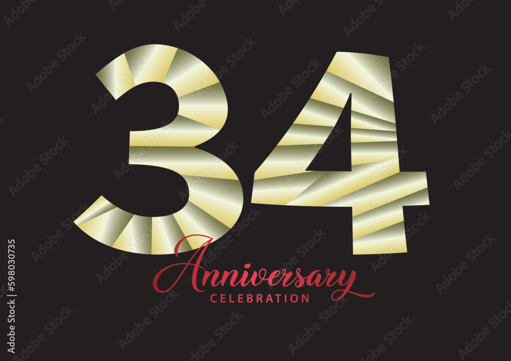 34 year anniversary celebration logotype vector, 34 number design, 34th ...