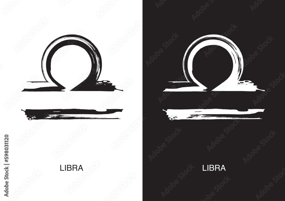 Libra is the symbol for zodiac signs. Black ink handwriting poster in ...