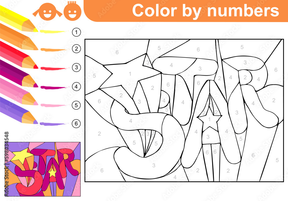 Star. Color by numbers. Numbers- find and colorize. Printable education ...