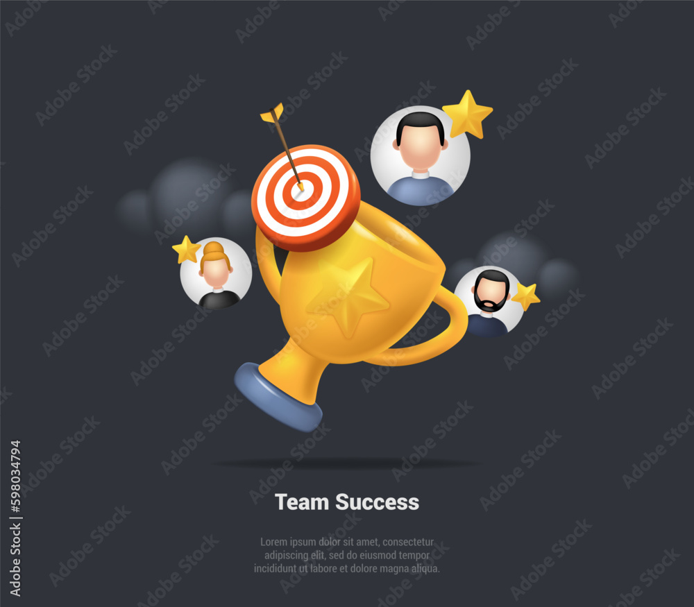 Team Success Concept. Gold Champion Cup With Star And Target Among ...