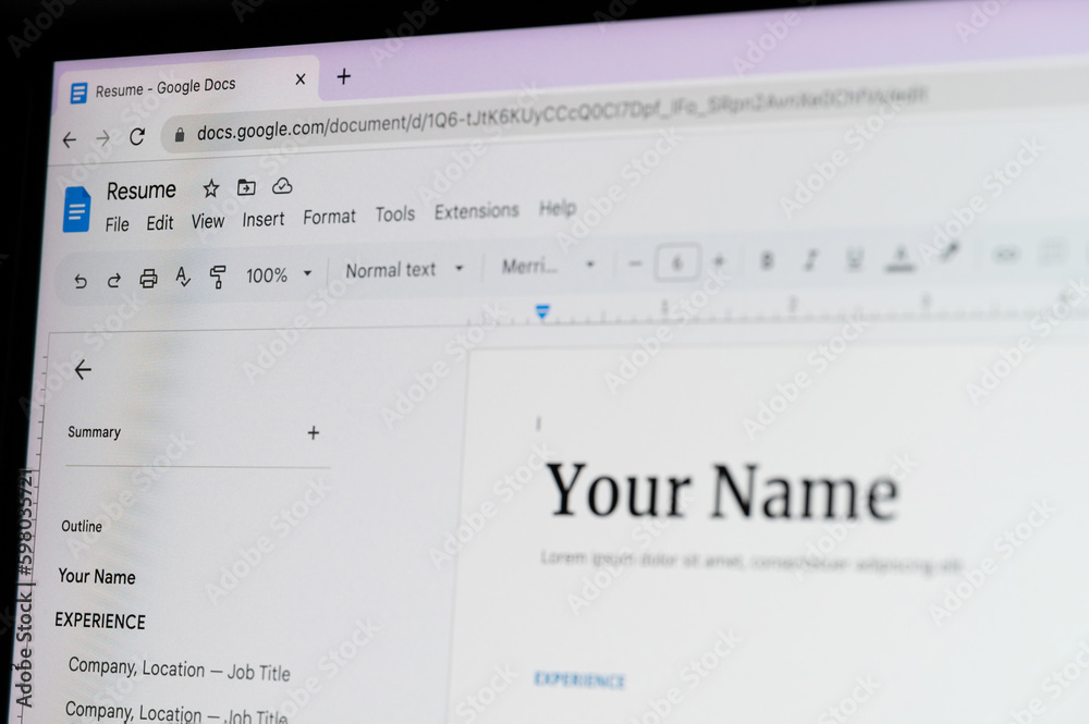 Create resume in google docs Stock Photo | Adobe Stock
