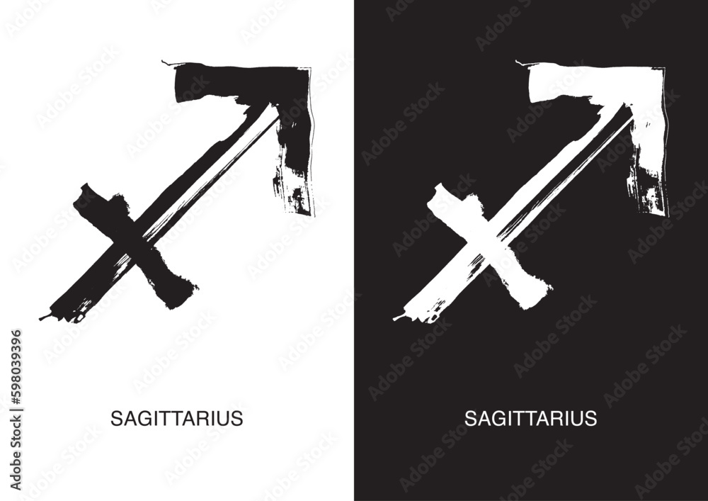 Sagittarius is the symbol for zodiac signs. Black ink handwriting ...