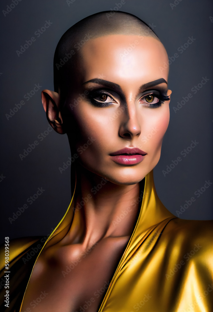 Illustration Of Woman In Black And Yellow Latex Fashion Background Generative Ai Stock