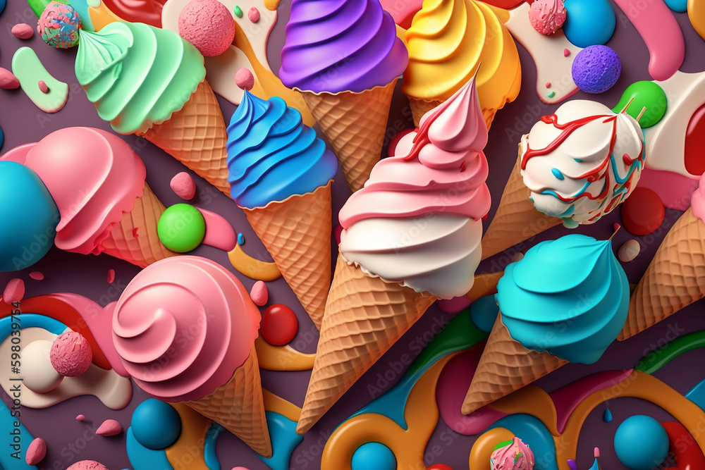 Colorful ice cream background with generative AI technology Stock ...