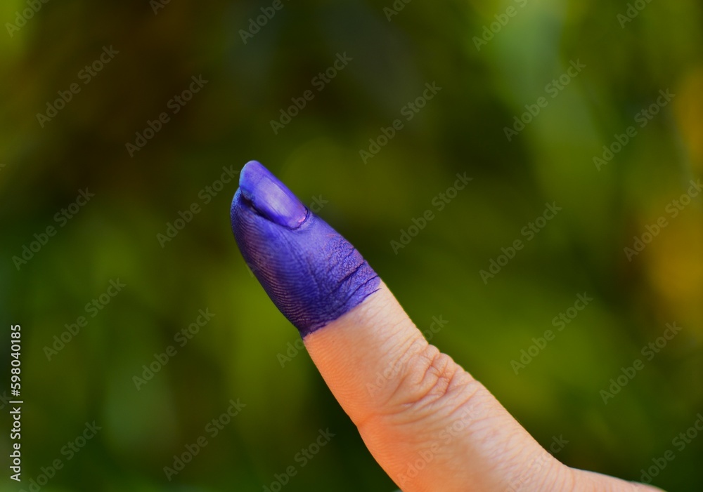 Dedo índice con tinta indeleble después de votar en elecciones con ...