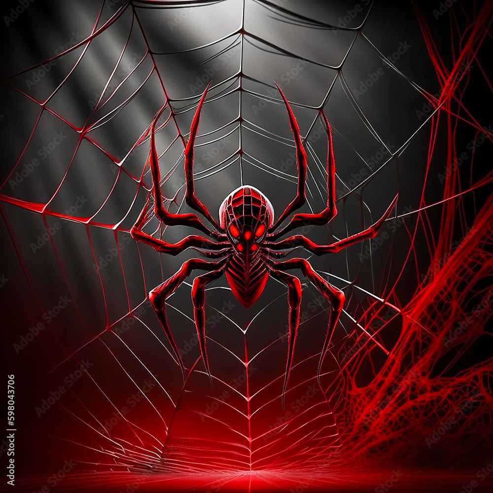 Red and Black Spider Web. Generative AI. A digital painting of a red ...