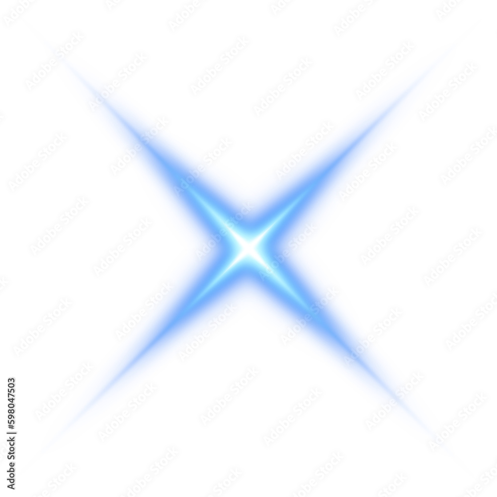 Blue glowing lights effects isolated on transparent background. Solar flare with beams and ...