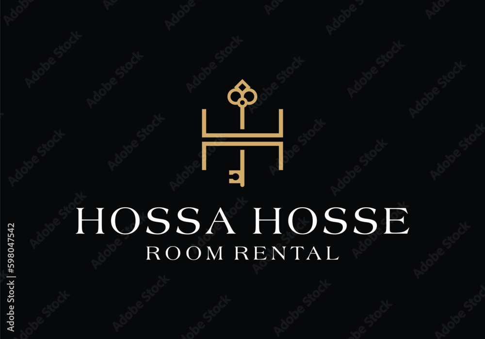 Initial letter HH luxury monogram logo with key for rental apartment ...