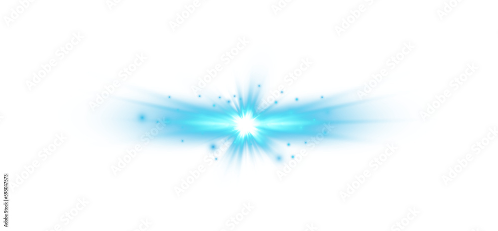 Blue glowing lights effects isolated on transparent background. Solar flare with beams and ...