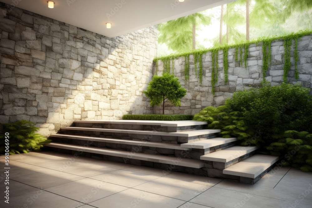 stone steps leading up to a stone wall in a natural outdoor setting ...