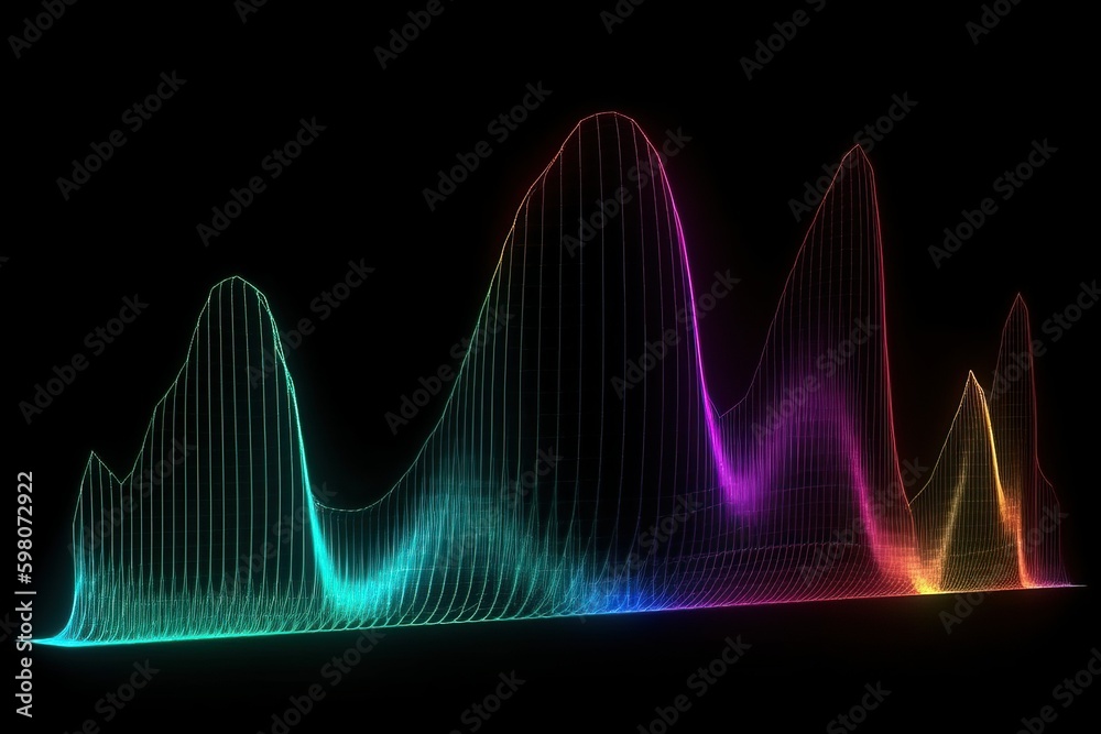 Graph with neon light curved color on black background (Ai generated ...
