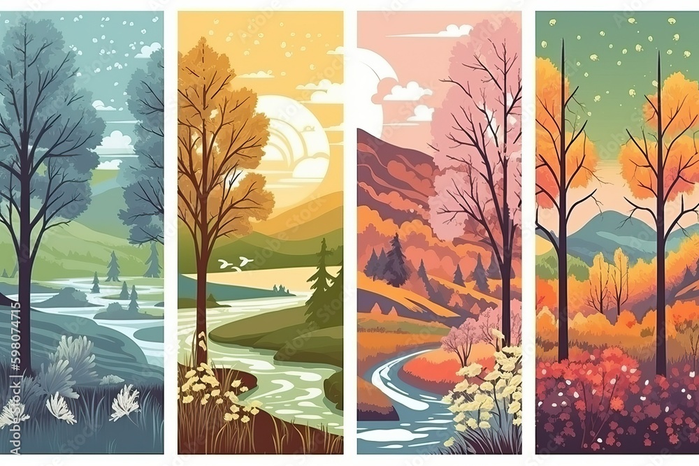Four seasons of year. Vertical nature art (Ai generated) Stock ...