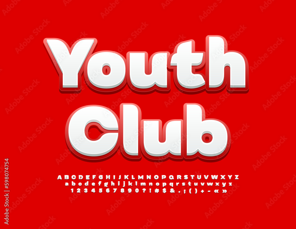 Vector bright banner Youth Club with modern Font. White and Red ...