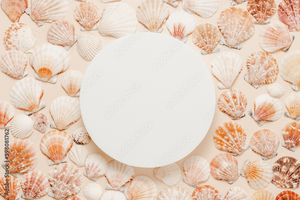 Minimal product podium on seashells background, summer vibe display for ...