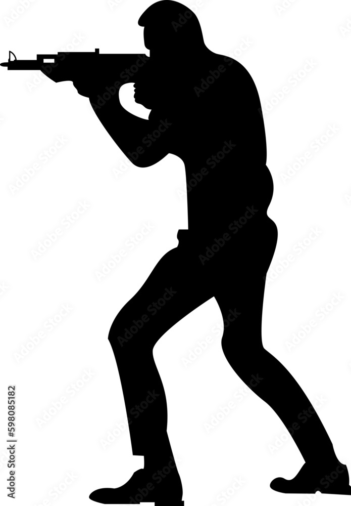 silhouette of man standing with gun , aiming and pointing gun , svg ...