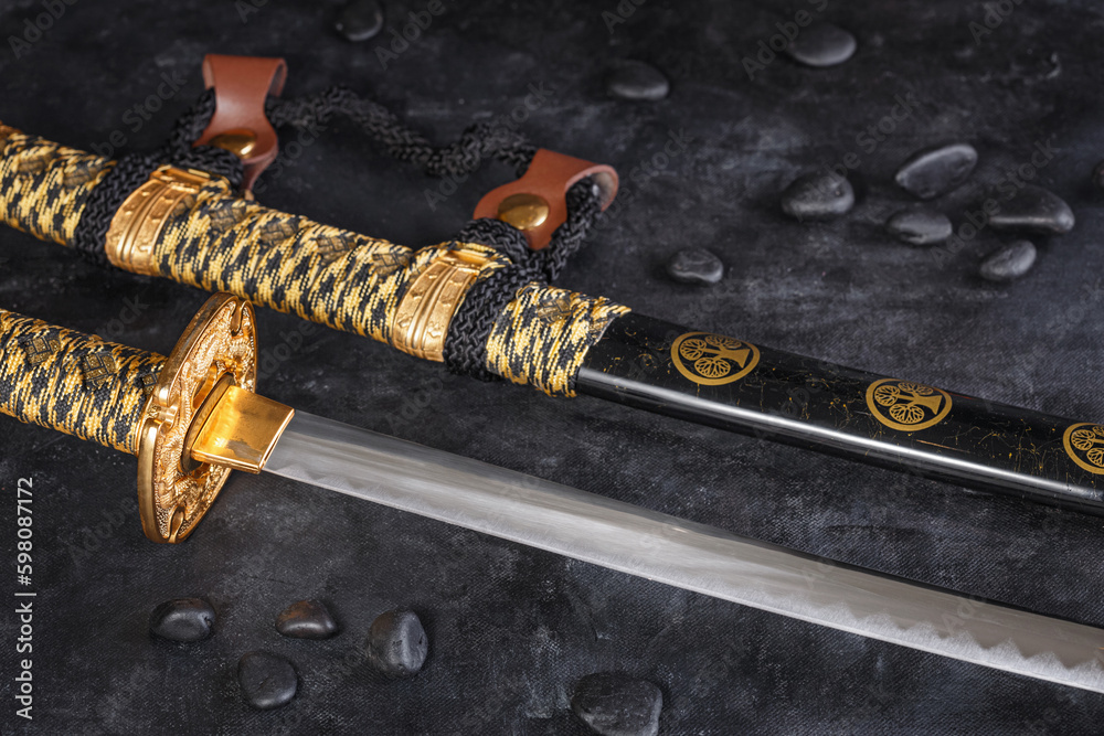 Japanese samurai katana sword and scabbard close up. Photo of a weapon ...