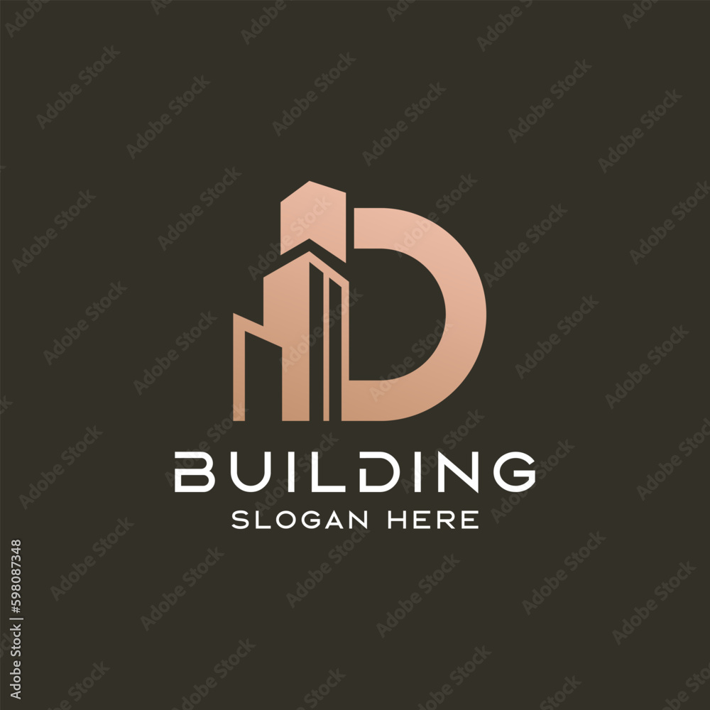D letter and building logo. luxury logo. logo architect. line logo ...