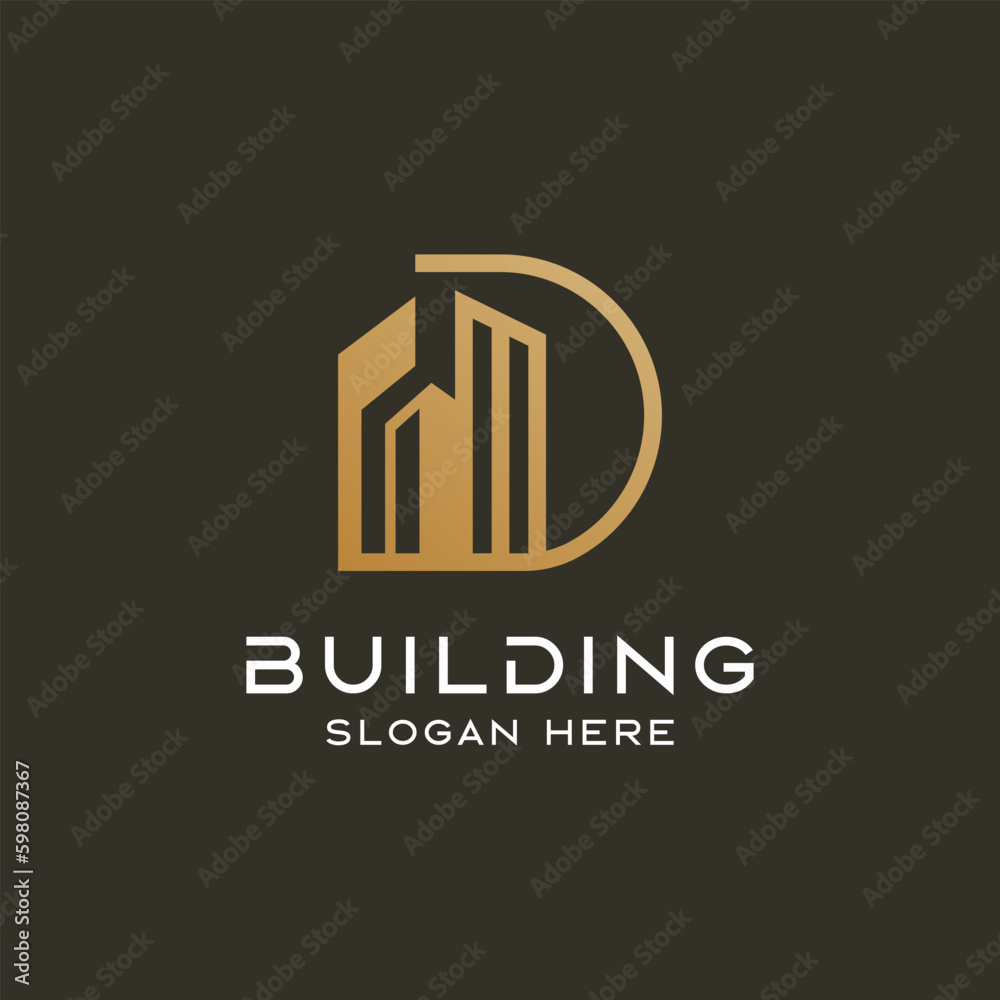 D letter and building logo. luxury logo. logo architect. line logo ...