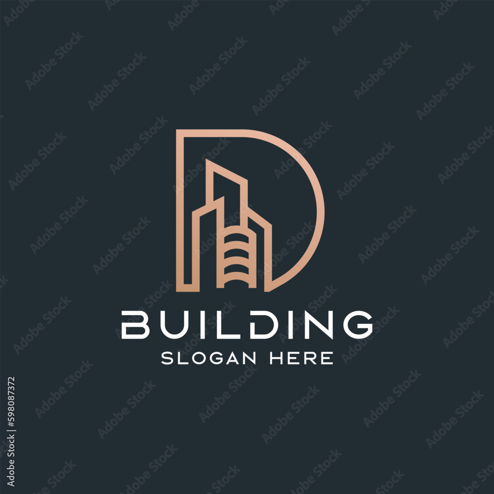 D letter and building logo. luxury logo. logo architect. line logo ...