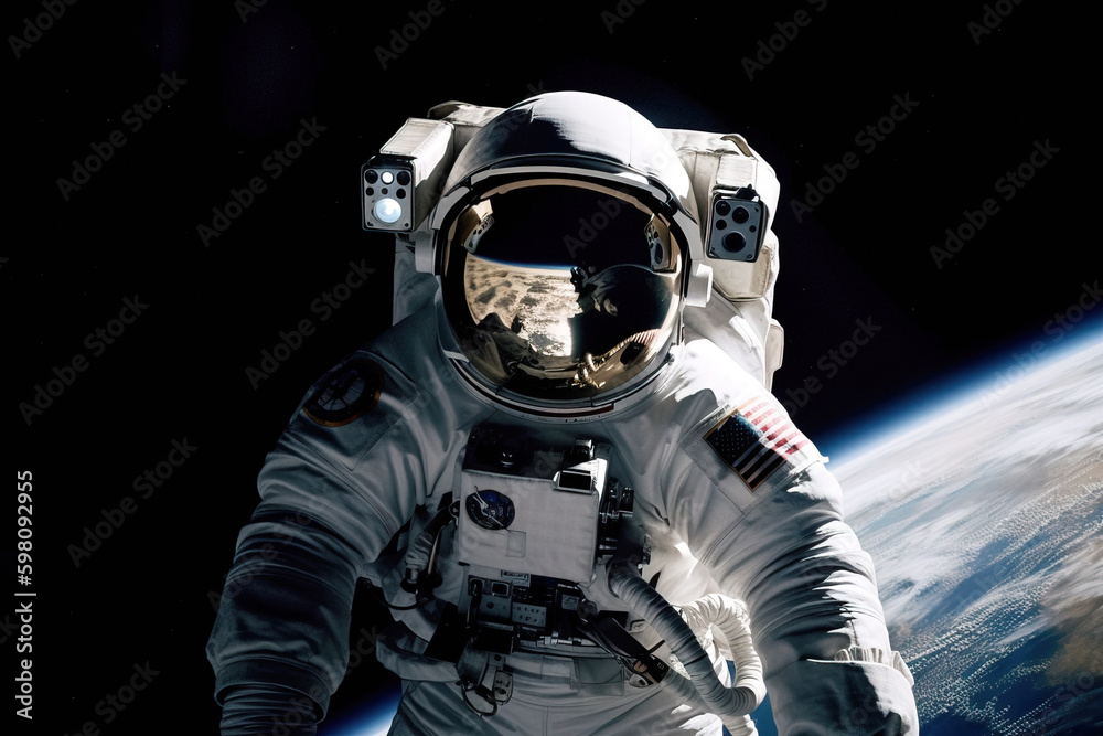 Astronaut in open space. Planet Earth on background. Not an actual real ...