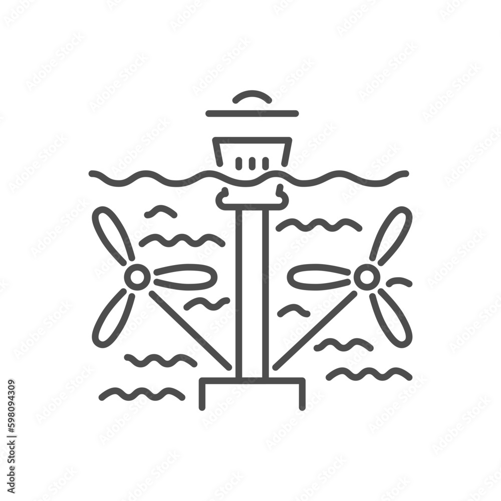 Tidal energy related vector linear icon. Hydropower resource. Vector ...