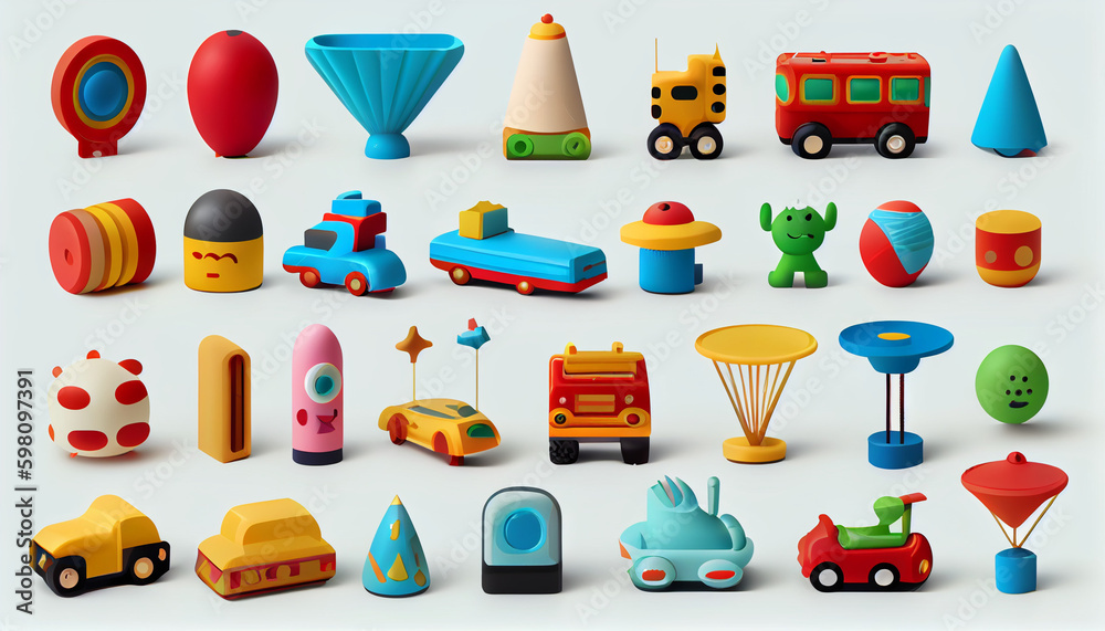 Toy collection for kids, Unique toys collections on solid white ...