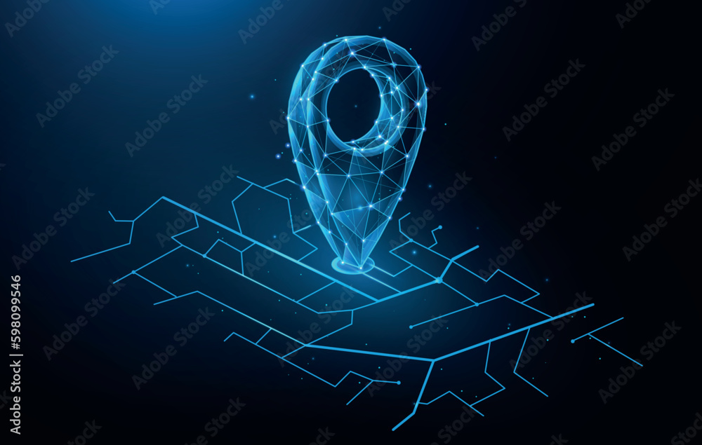 Polygonal vector illustration of city map and location pin. GPS navigation system concept. Stock ...