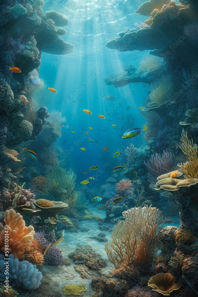 coral reef fish corals matte depth map illustrations animals diver ...