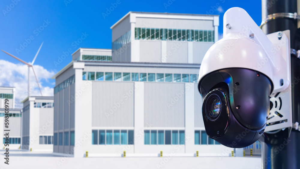 Video surveillance in industrial area. Security camera. CCTV system ...