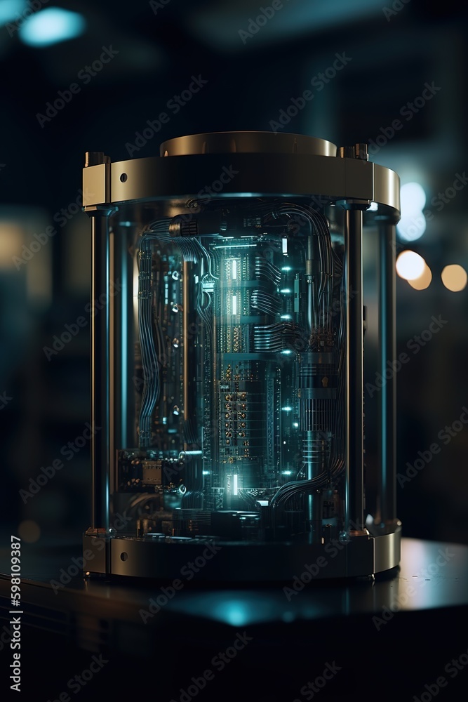 Quantum computer, circuit board. Electronic computer hardware ...