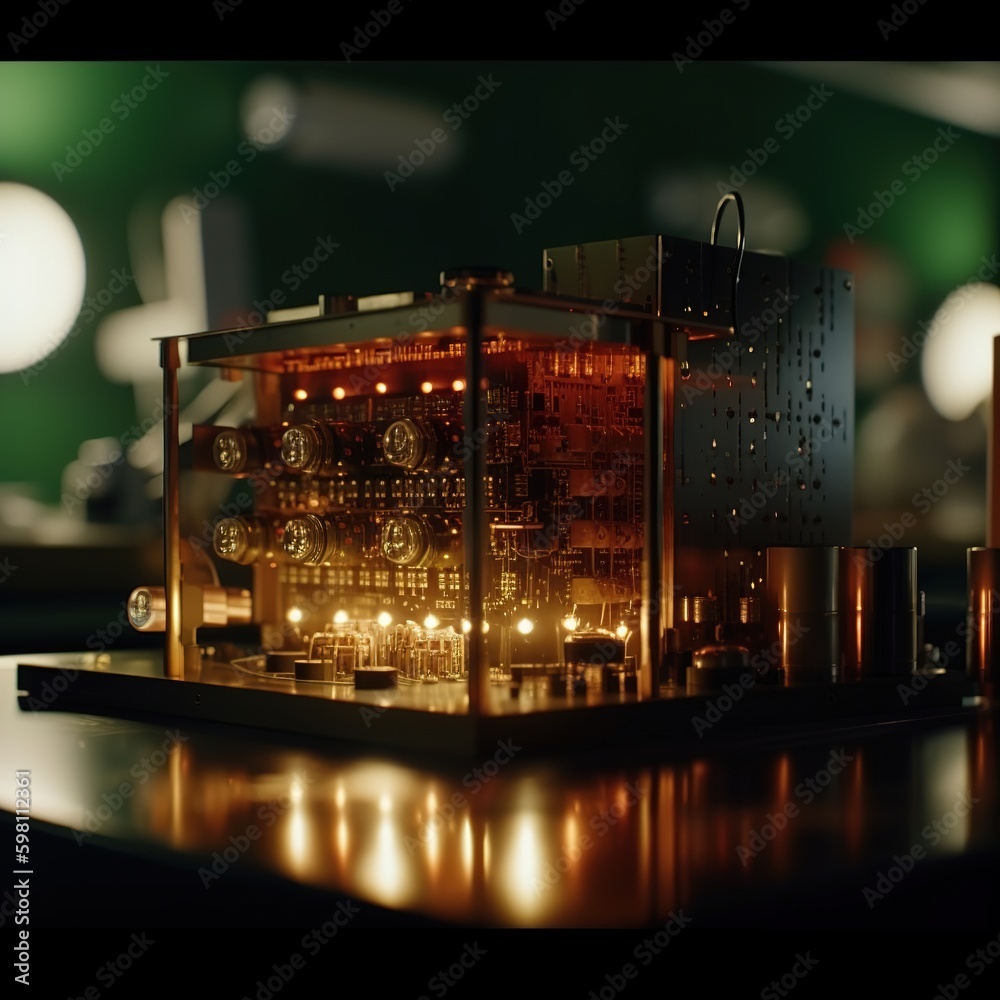 Quantum computer, circuit board. Electronic computer hardware ...