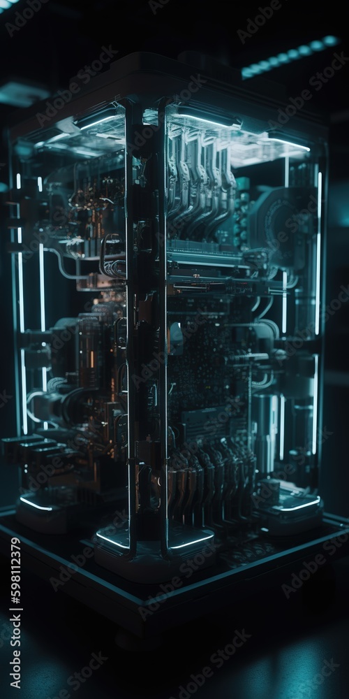 Quantum computer, circuit board. Electronic computer hardware ...