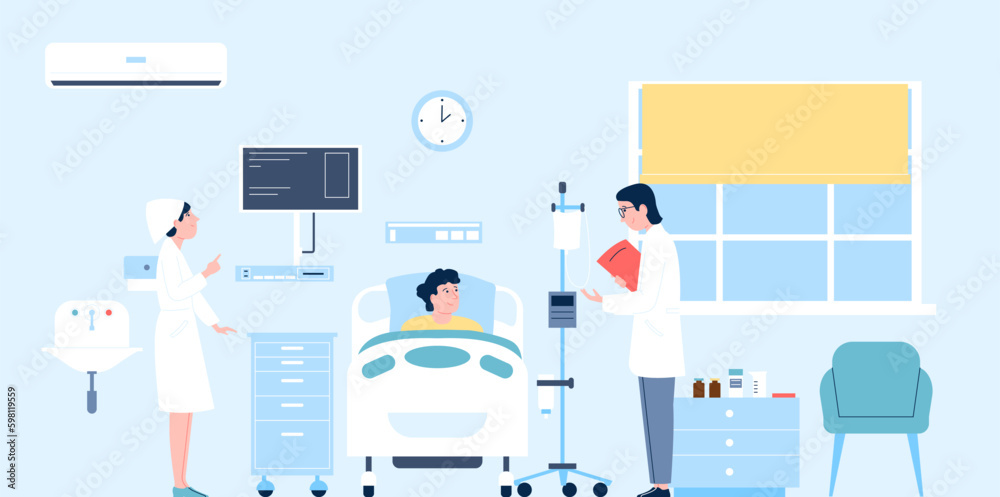 Hospital room inside interior, patient and doctors. Ambulance ...