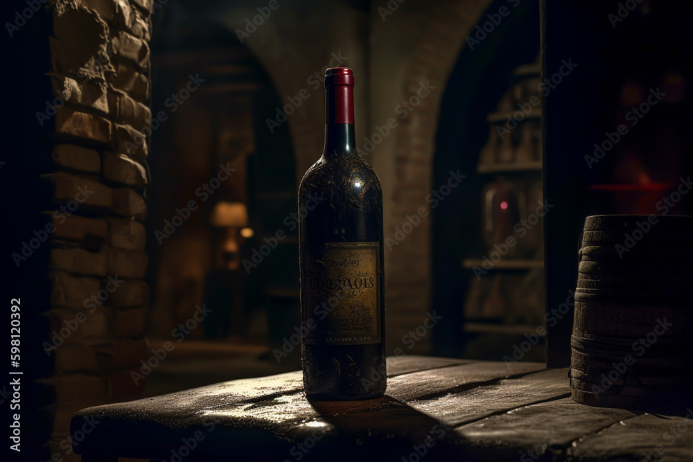 Wine bottle in wine cellar. Wine cellar with Vintage Wine bottles ...