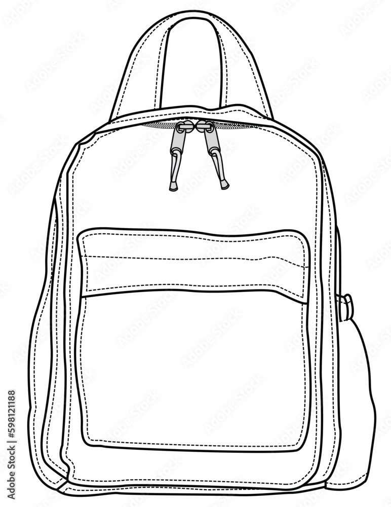 school bag flat sketch vector illustration school backpack technical ...