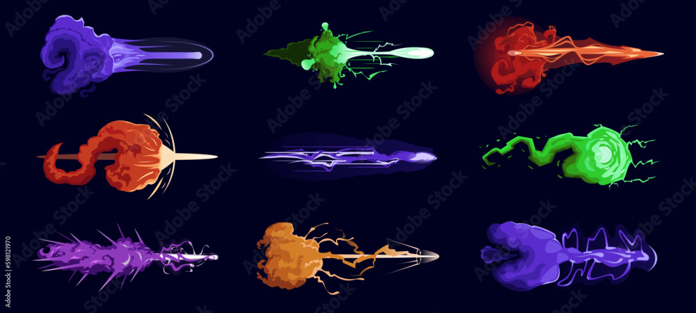 Vfx gun effect. Space weapon shot, blaster, laser, beam gun, plasma ...