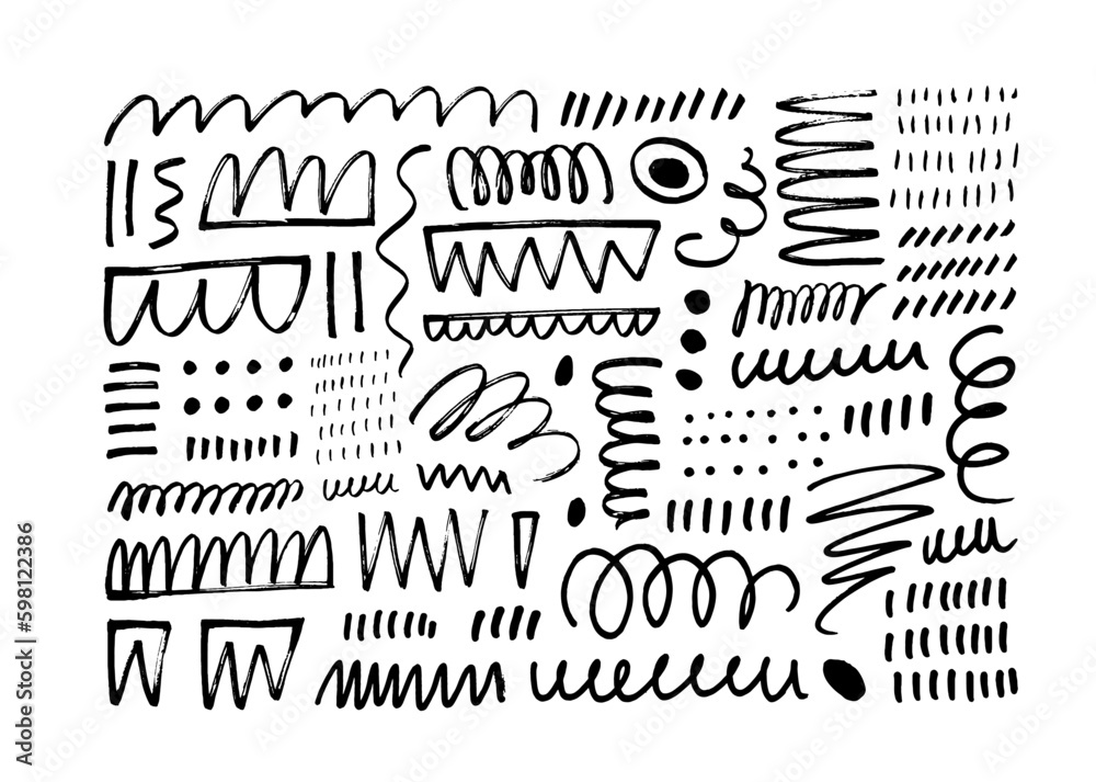 Hand drawn collection of underline strokes in brush doodle style ...