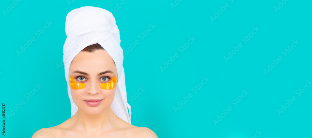Eye patches, patch under eyes. girl has collagen golden eye patches on ...