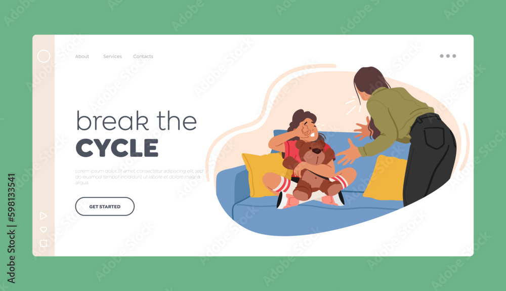 Domestic Abuse Landing Page Template. Abusive Mother Character Yelling ...