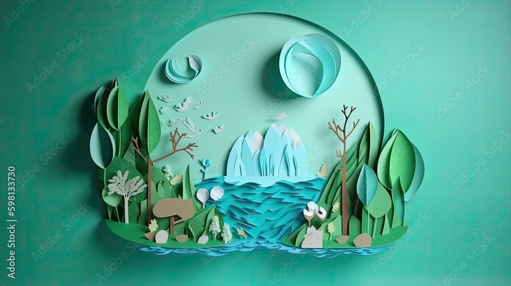 Earth day fish pond, paper art of the fish pond for earthday. wallpaper ...