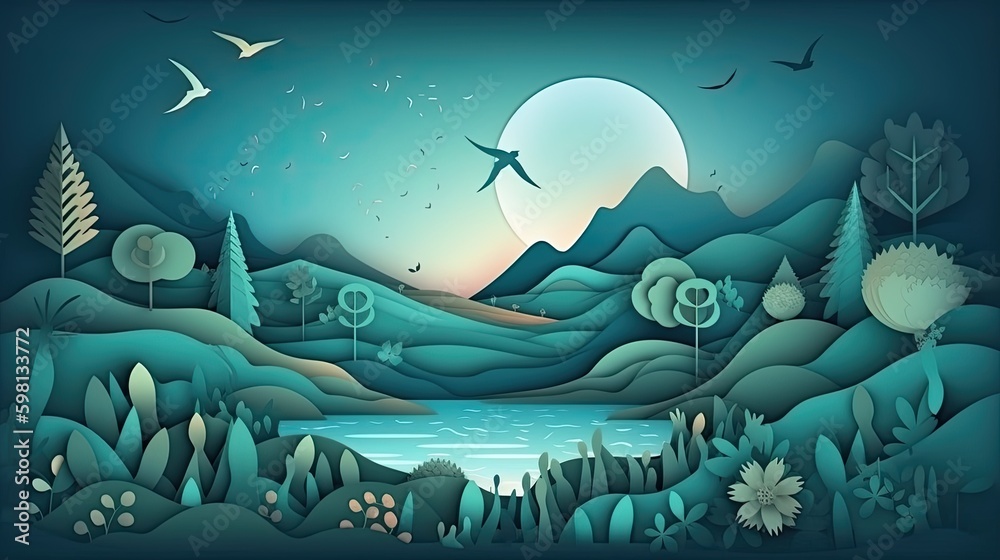 Earth day lake landscape, paper art of the lake for earthday. wallpaper ...