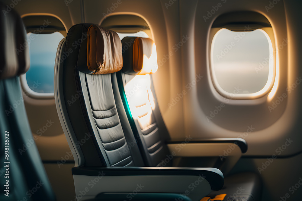 Poster Seats interior in a passenger plane at the portholes in a jet ...