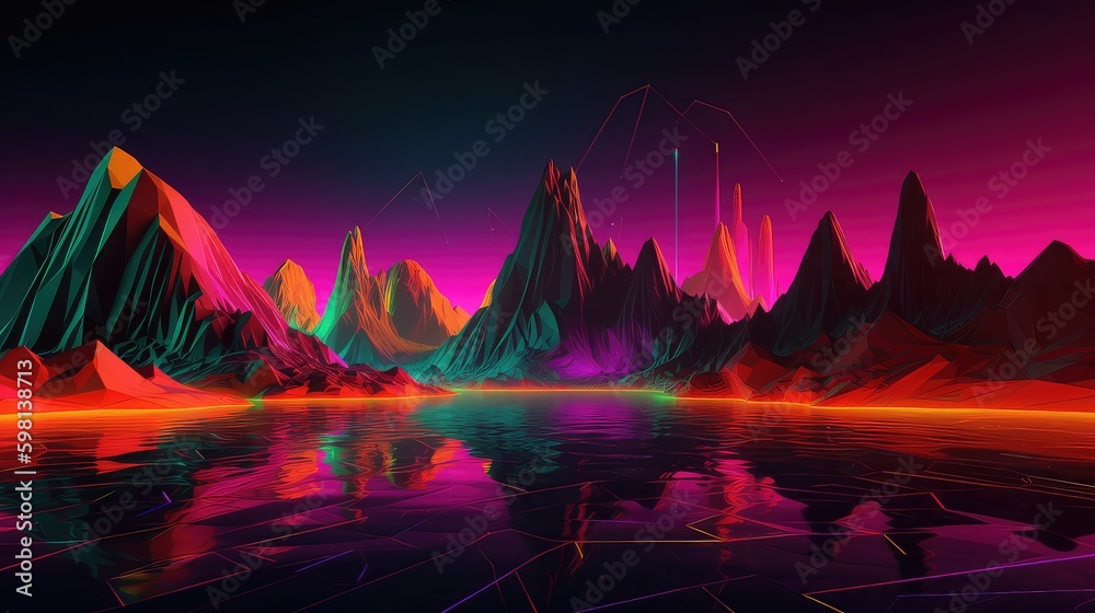 Fantasy world, neon magic lake, neon vj loop, dj loop, music video ...
