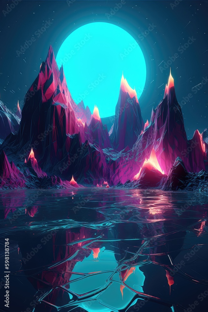 Fantasy world, neon magic lake, neon vj loop, dj loop, music video ...